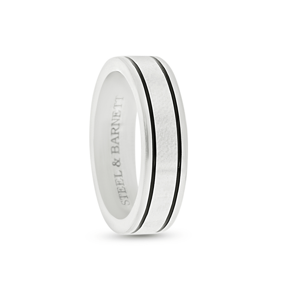 Men’s Stainless Steel Band Ring with Dual Black Enamel Inlay